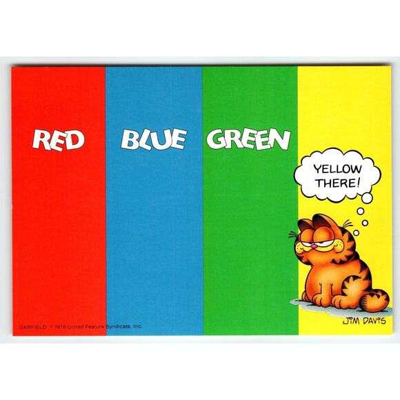 Garfield | Art | Vintage Garfield Postcard Yellow There Red Blue Green ...